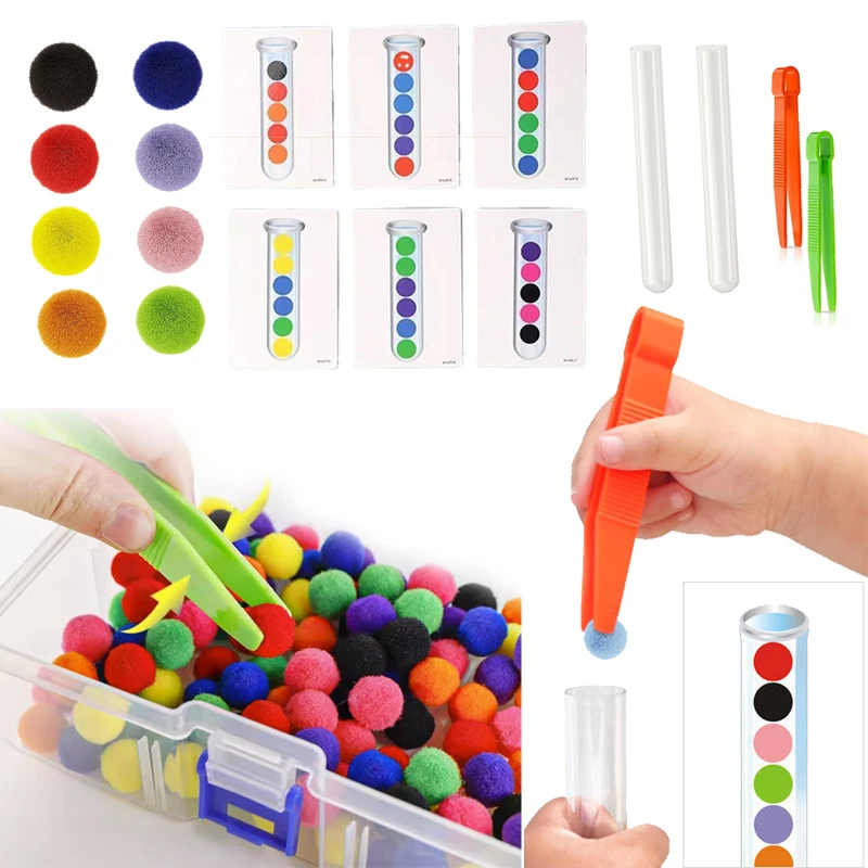 54 109pcs Fine Motor Sorting Set Kids Educational Toy Test Tube Pompoms ...