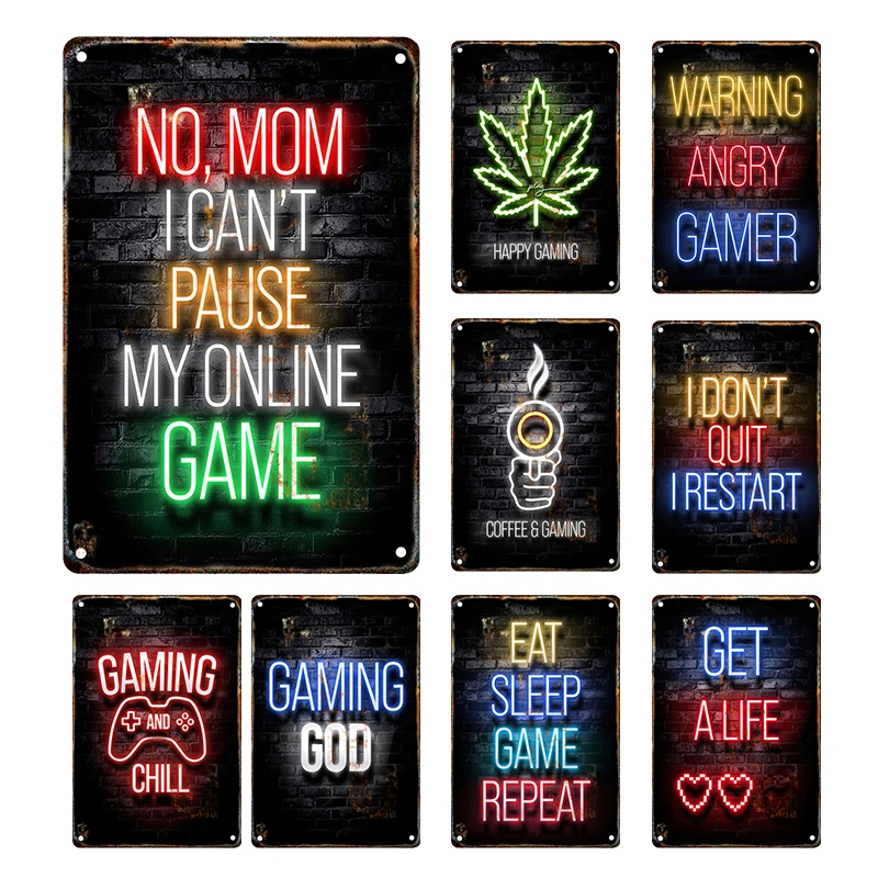 Gaming Room Tin Sign Metal Poster Wall Art Video Game Playroom Decor ...