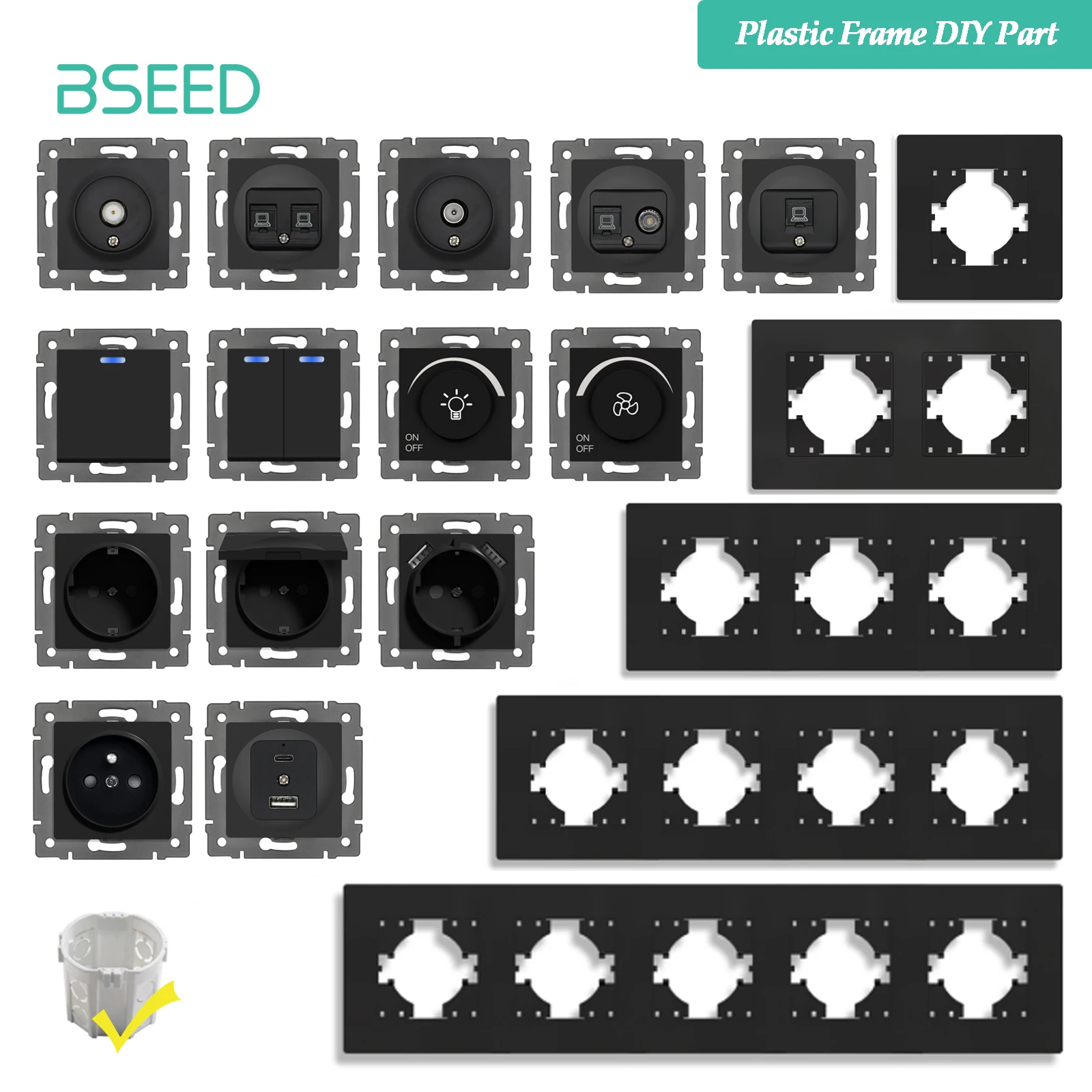 BSEED 1/2Gang Wall Light Switch USB Type-C Socket Module Part Internet ...