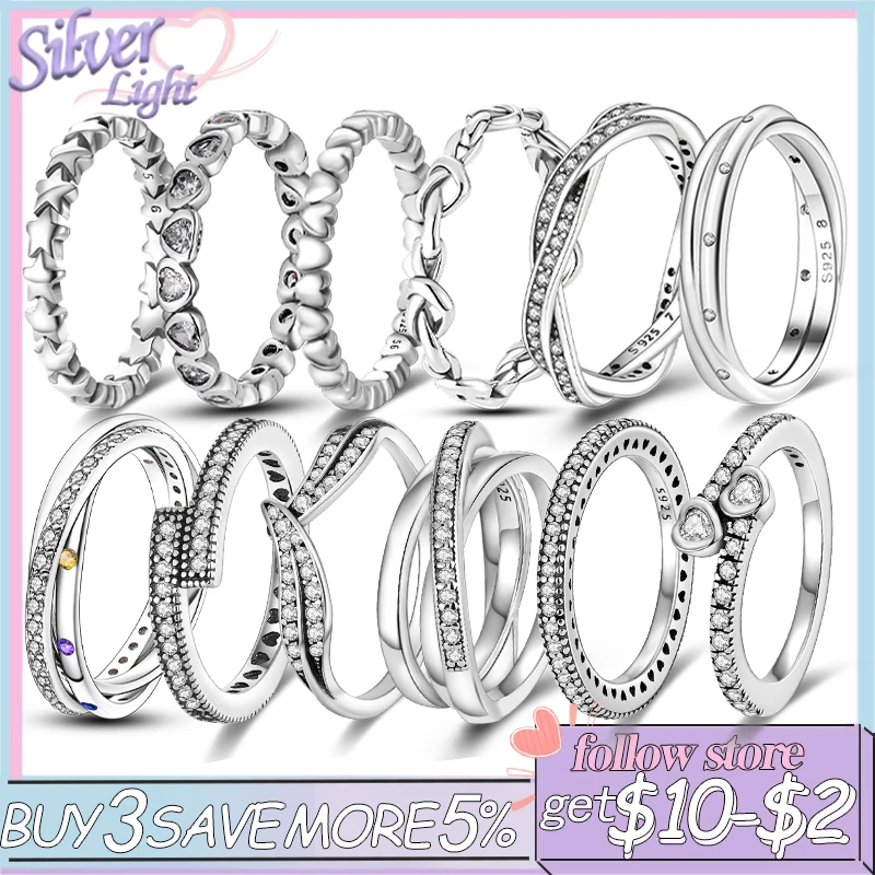 Original-925-Sterling-Silver-Classic-Ring-For-Women-Triple-Cross-Rose-Gold-Flower-Crown-Heart ...