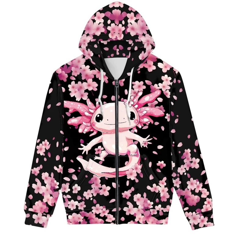 Hot Sale Cute Axolotl 3D Printed Zip Up Hoodies Men Women Outdoor ...