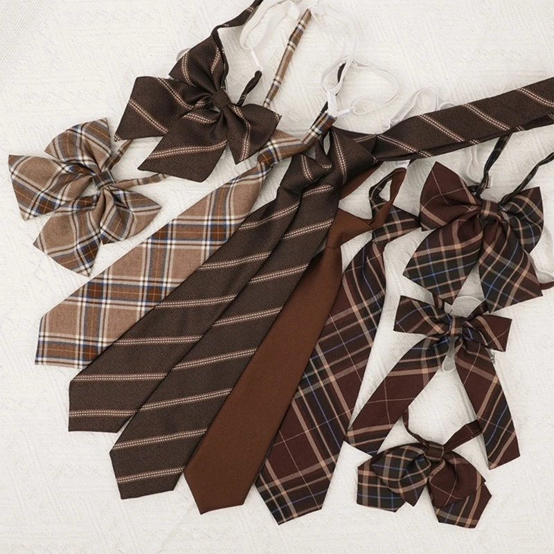 Polyester-Silk-Pre-Tied-Neck-Tie-Vintage-Brown-Checkered-Striped ...