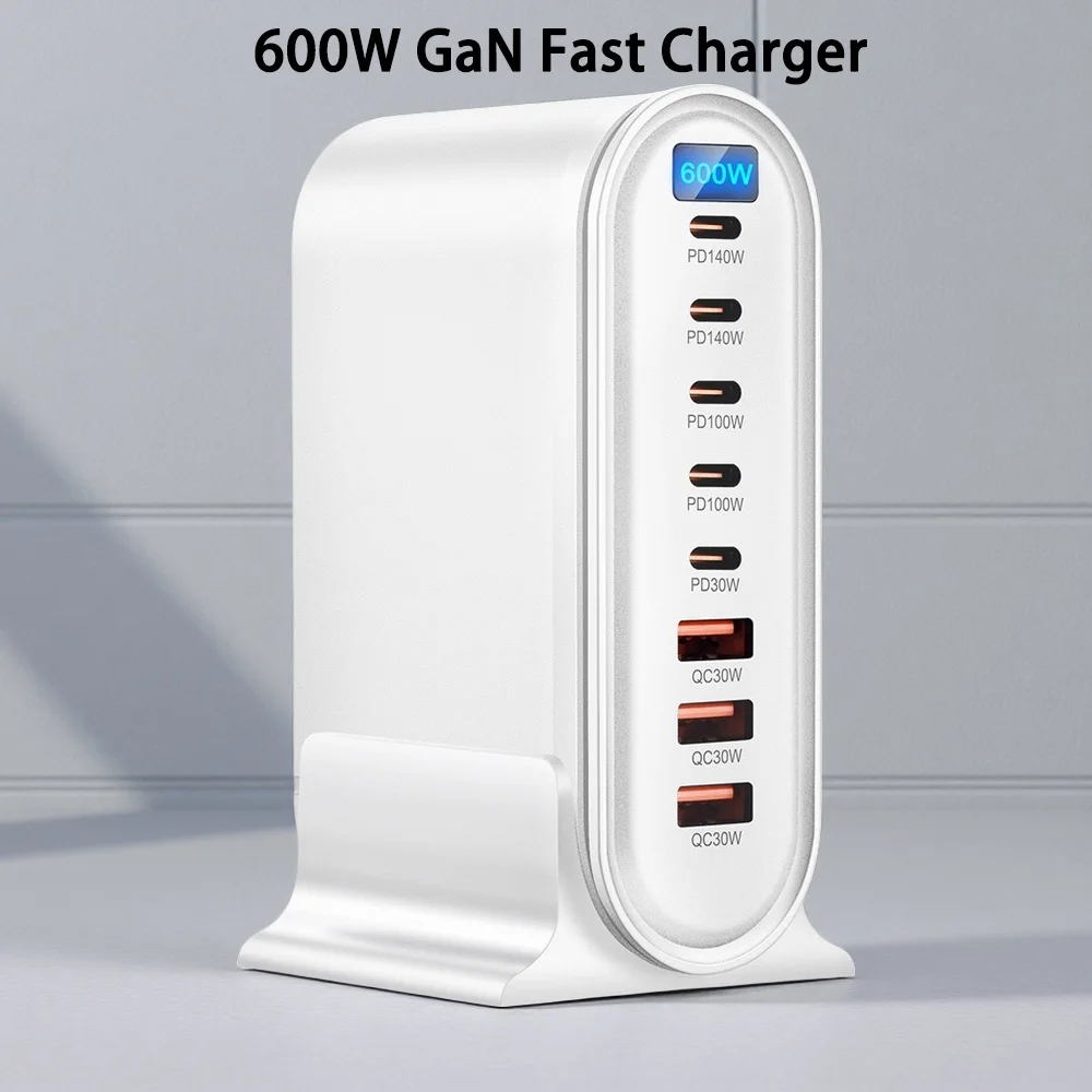 Hot 600W GaN 8 Ports Fast Charger Hub LED Display USB C PD Desktop Fast ...