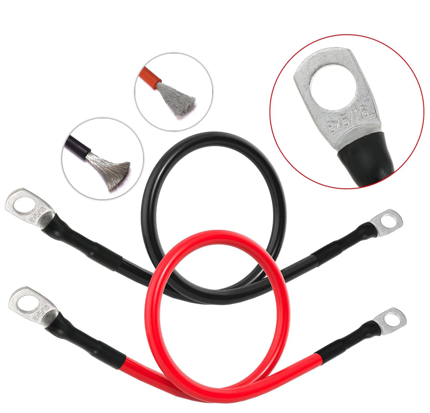 Silicone Wire Battery Cables With Lug Rings M6 M8 M10 Terminals Power ...