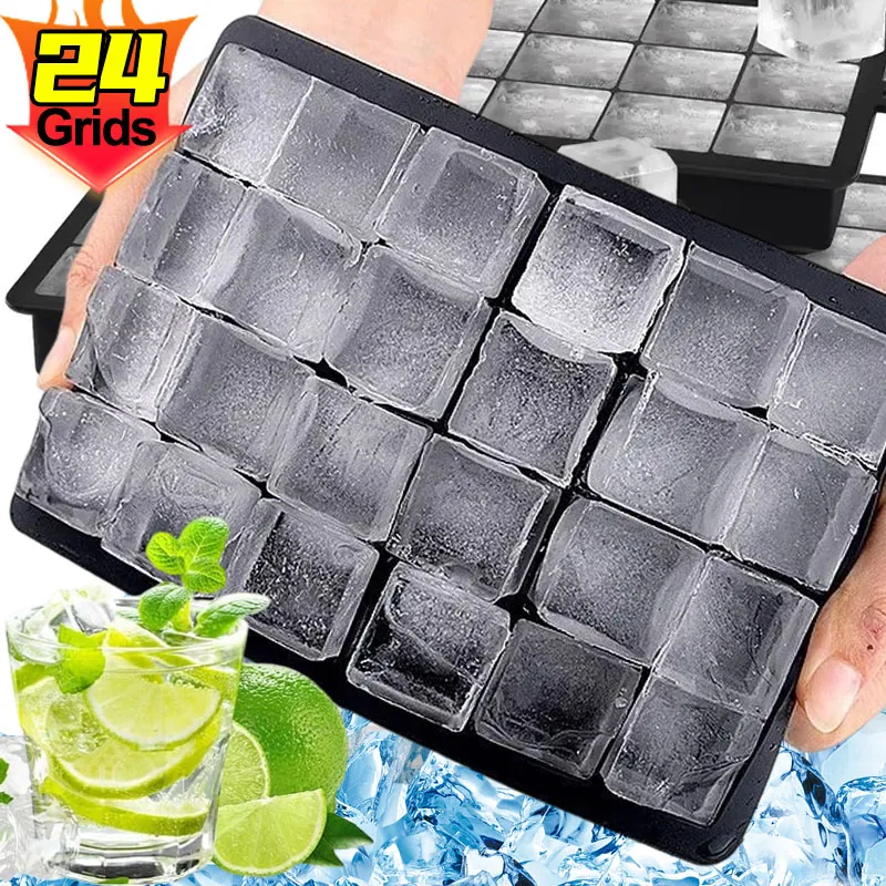 Soft Silicone Ice Cubes Mold with Lid Square Ice Blocks Mould for Bar ...