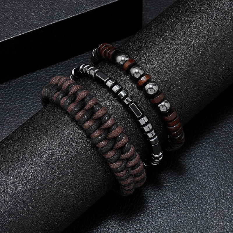Trendy 3pcs Men Bracelet Set Natural Wooden Braclet Beaded Boyfriend ...