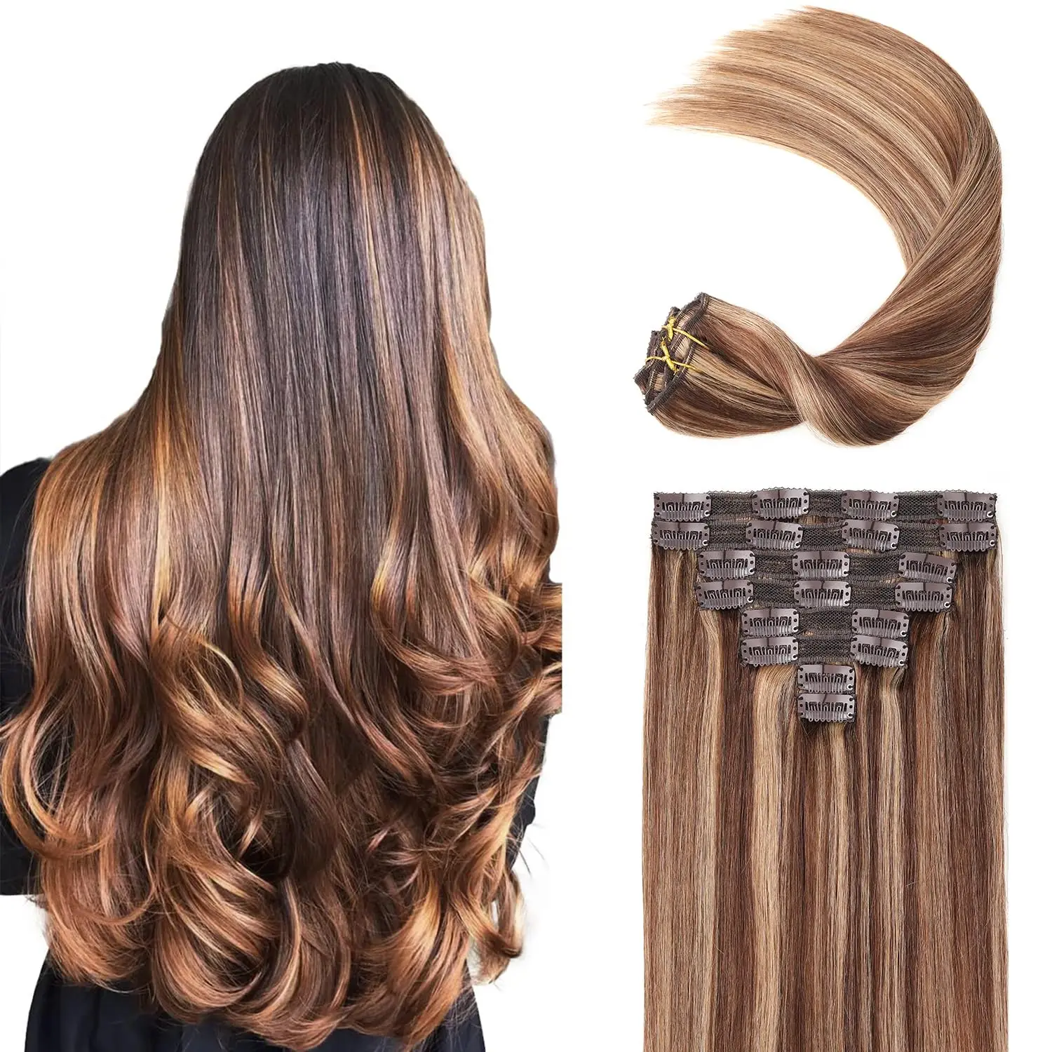 Human-Hair-Clip-in-120g-8pcs-Lace-Straight-Double-Weft-Clip-in-Human ...