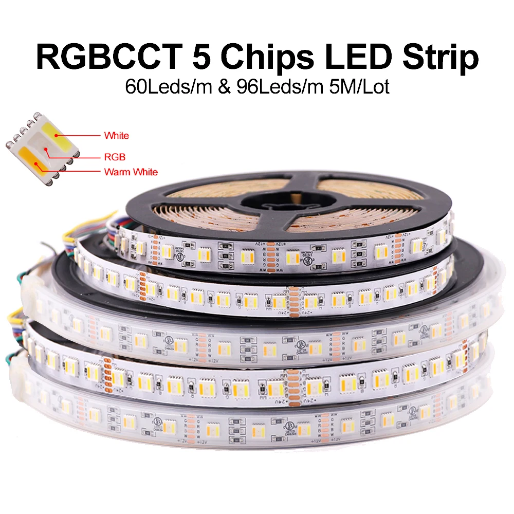 5M RGBCCT LED Strip Light 12V 24V 6pin 5050 RGB+W+WW 5 in 1 Chip RGBWW ...
