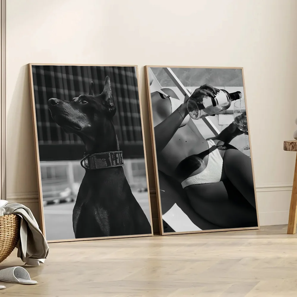 Black-White-Doberman-Gun-Luxury-FashionVintage-Posters-Sticky-Retro ...