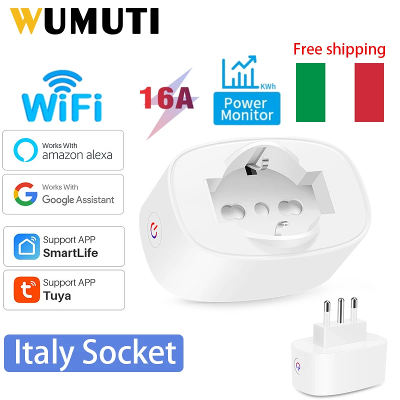 Tuya WiFi 16A Smart Plug Standard Italy Socket with Power Monitor Smart ...