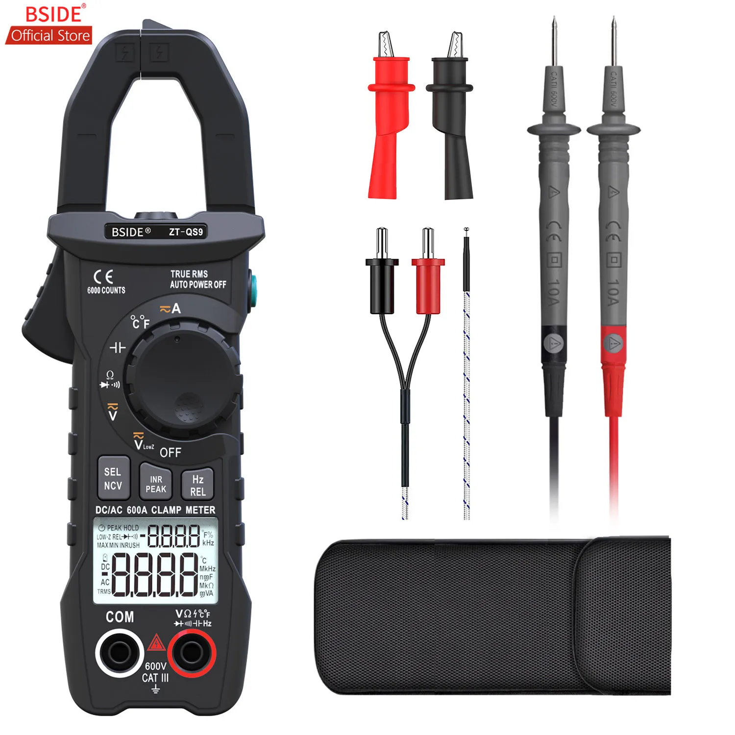 BSIDE 600A DC AC Clamp Meter Inrush Current TRMS 6000 Counts Auto ...