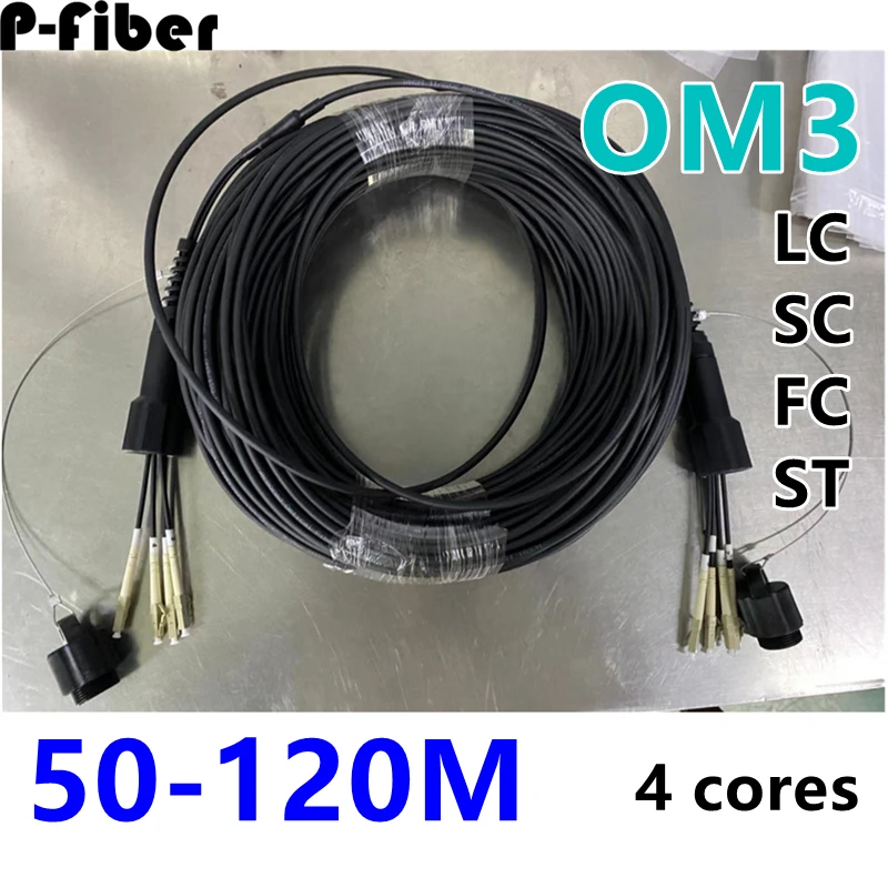 50m60m70m80m100m120m OM3 4C TPU armored jumper LC to FC SC ST multimode ...