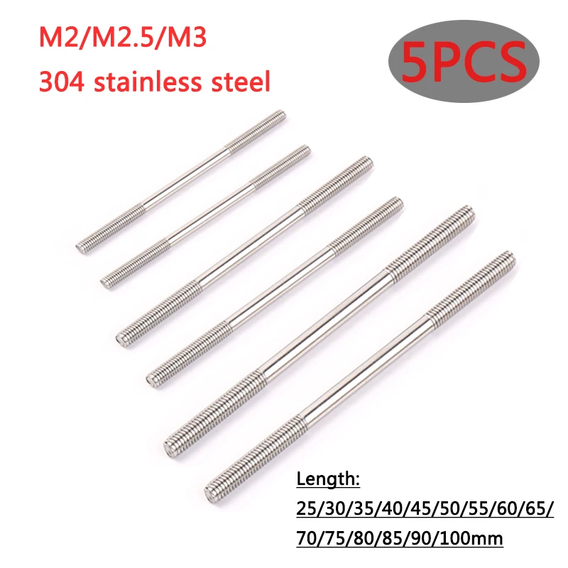 5Pcs M2/M2.5/M3 Stainless Steel Push Rods L25/30/35/40/45/50/55/60/65 ...