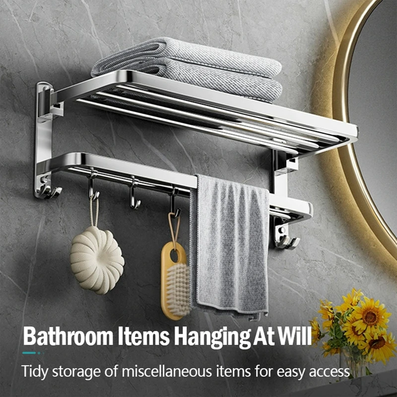 Towel-Rack-with-Bar-Holder-Shelf-Movable-Hooks-Rust-Proof-Towel-Storage ...