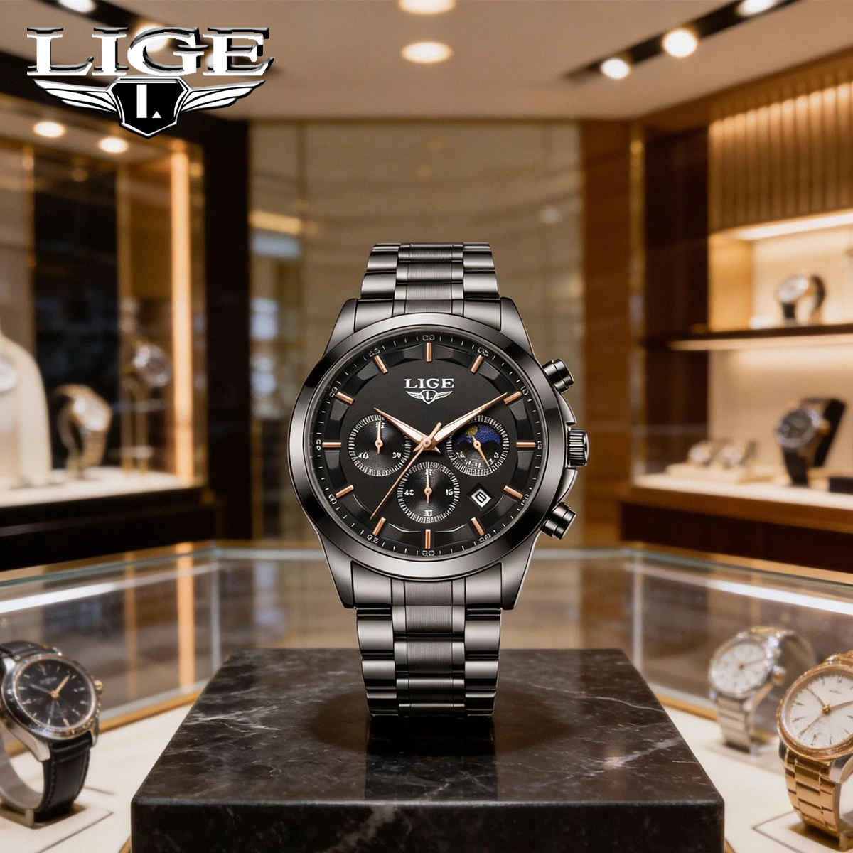 LIGE Luxury Business Man Watch Date Waterproof Luminous Watches For Men ...