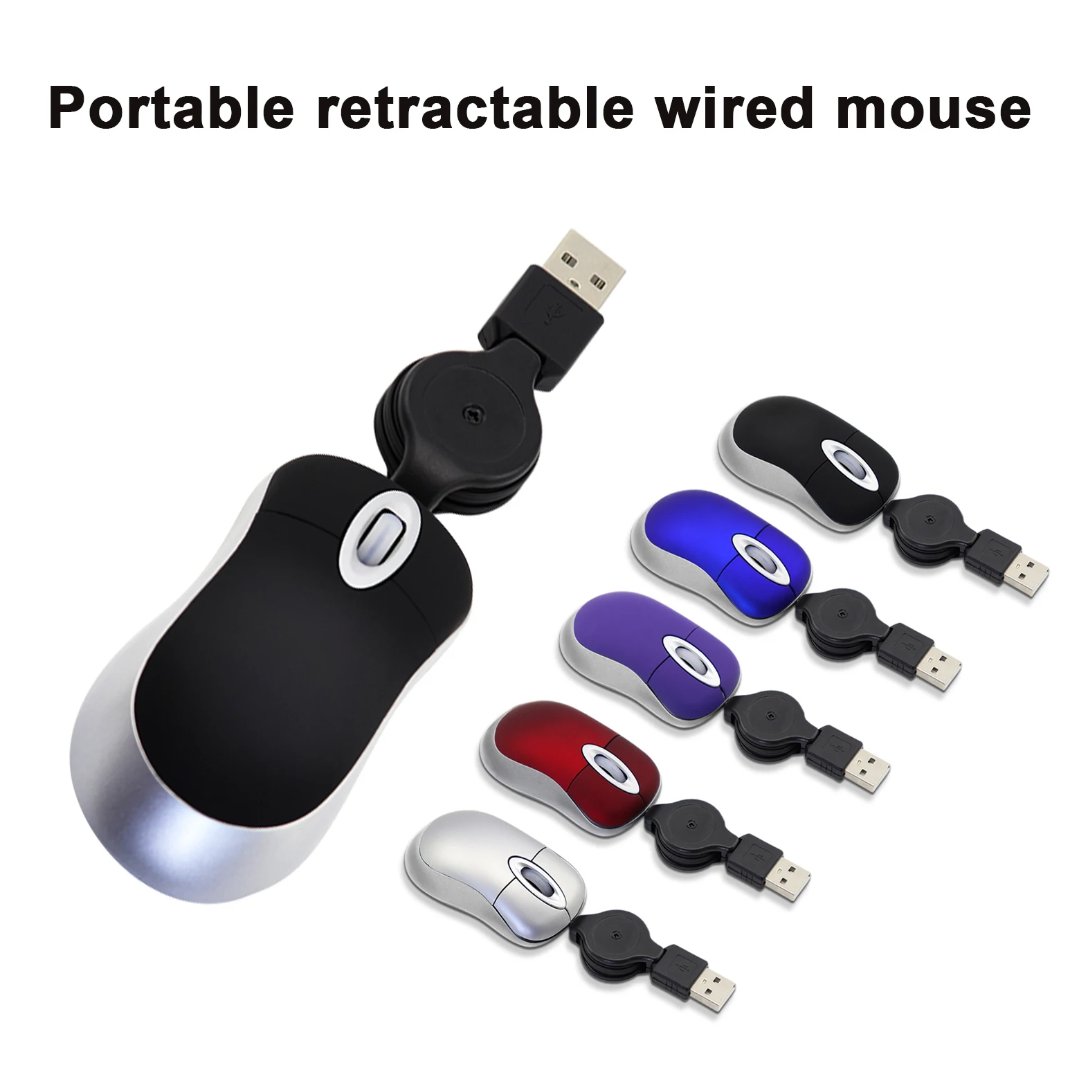 Mini-Portable-Wired-Mouse-Retractable-USB-Cable-Ergonomic-Mause-Anti ...