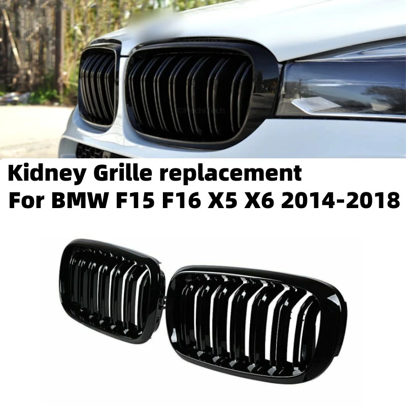 Par Car Grille Grill Frente Rim Glossy 2 Linha Dupla Slat Para BMW X5 ...