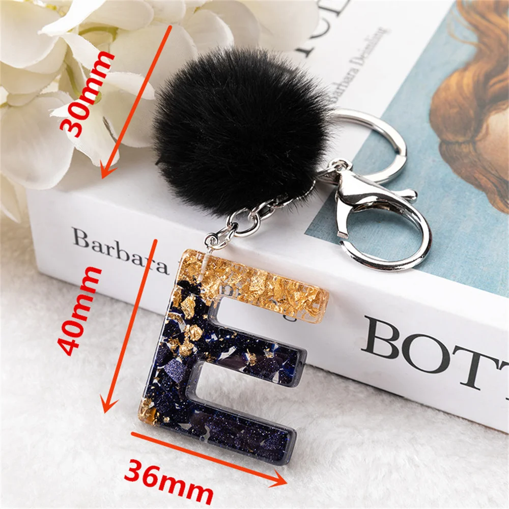 5PC-Black-Pompom-Letter-Keychain-English-Alphabet-Keyring-Glitter ...