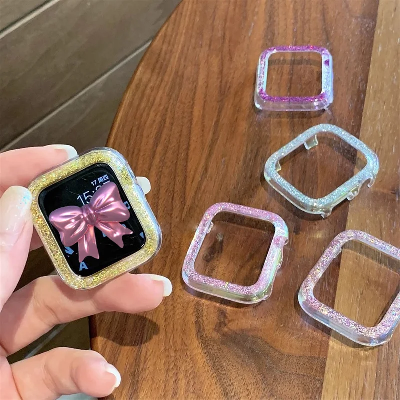 Pink-Glitter-Clear-Case-Cover-For-Apple-Watch-Case-49mm-45mm-42mm-40mm ...