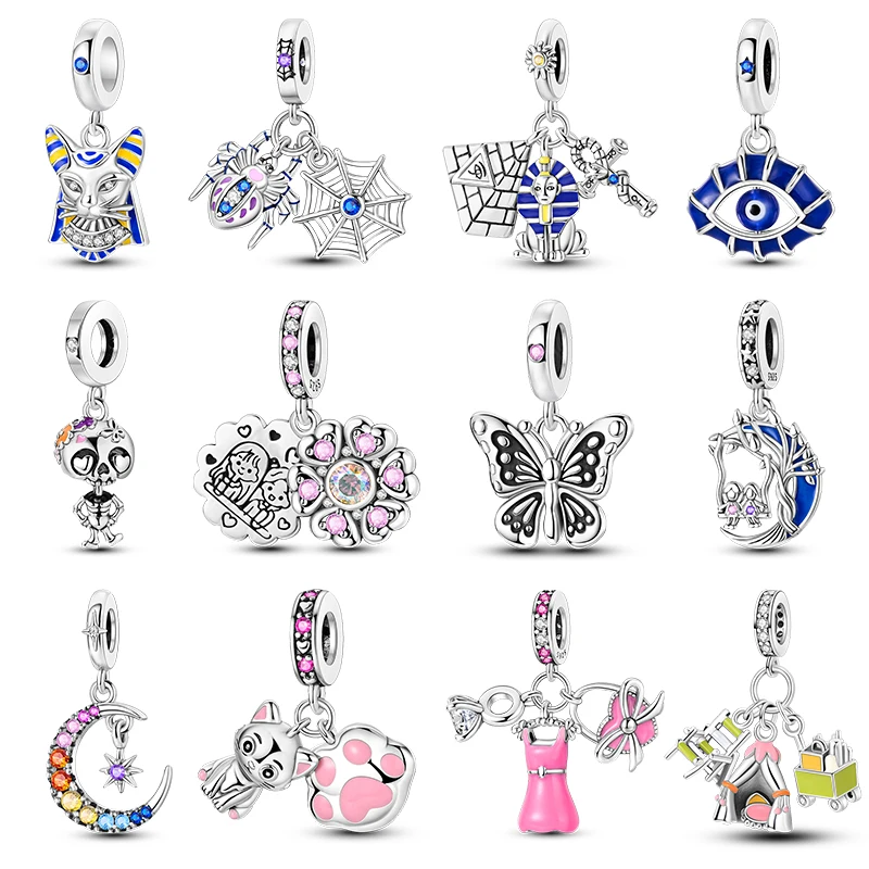 925-Sterling-Silver-Charms-Beads-Aranha-Azul-Deus-Guardi-o-Pir-mide ...