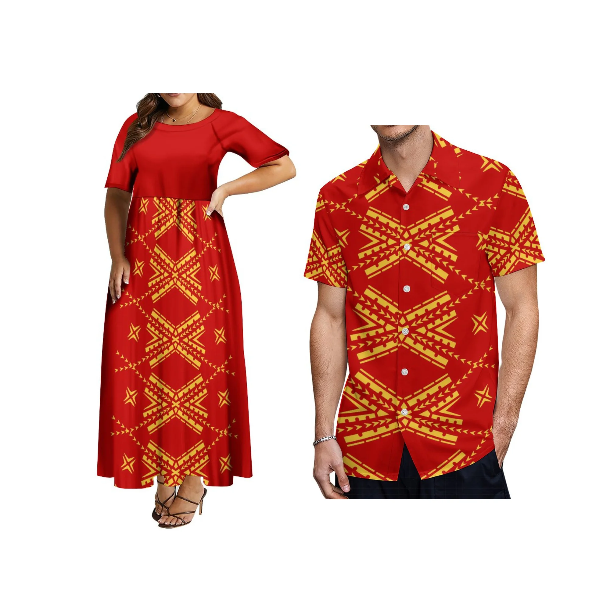 2024 Hot Sale 8XL women dress Printed Polynesian dresses Girls mid ...