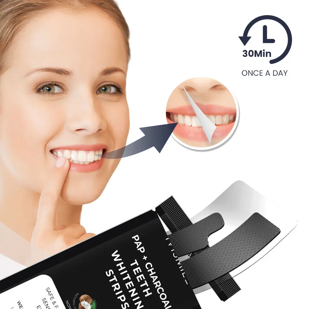 Charcoal Teeth Whitening Strips Home Use Non Slip Pap Peroxide Oral