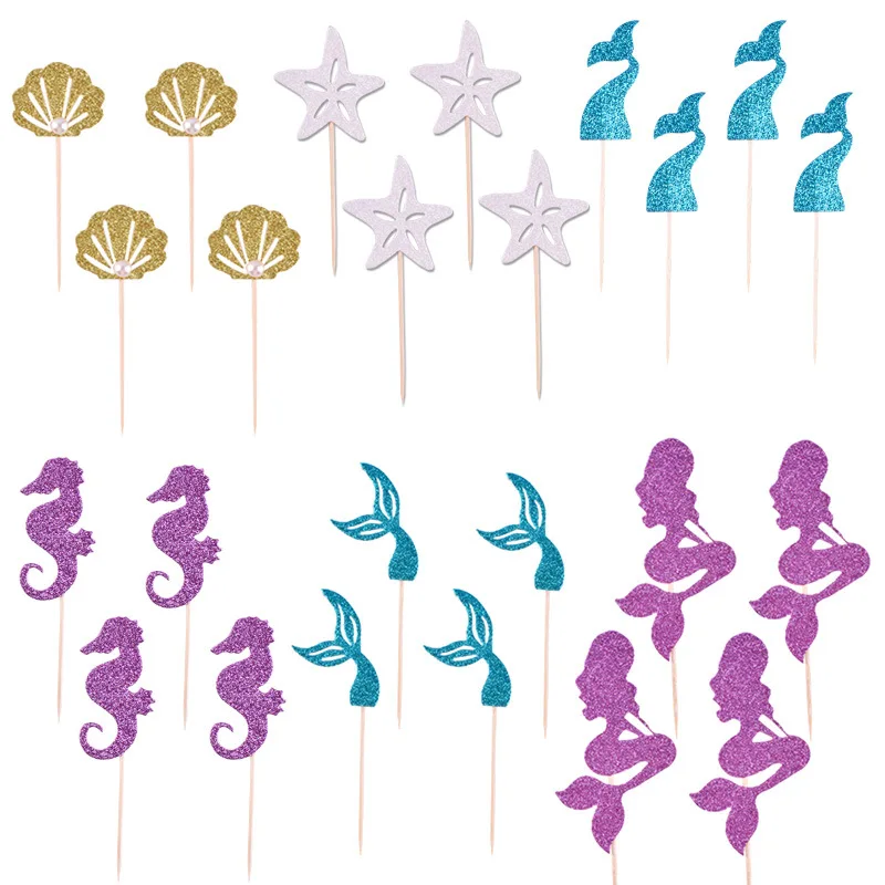 24-adet-okyanus-kek-Topper-Mermaid-tema-kabuk-deniz-y-ld-z-at-mutlu-do ...