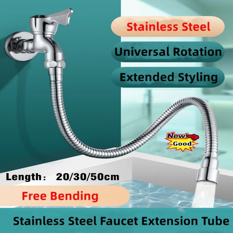 New-Stainless-Steel-20-30-50CM-Universal-Faucet-Extender-360-Rotating-Free-Bending-Water-Tap ...