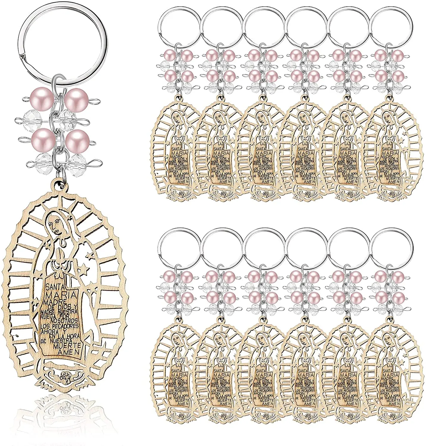 12 Pcs Baptism Wood Keychain Our Lady of Guadalupe Bautizo Wood ...