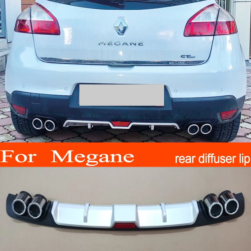 Megane-3-ABS-Plastic-Silver-Black-Car-Rear-Bumper-Rear-Diffuser-Spoiler ...
