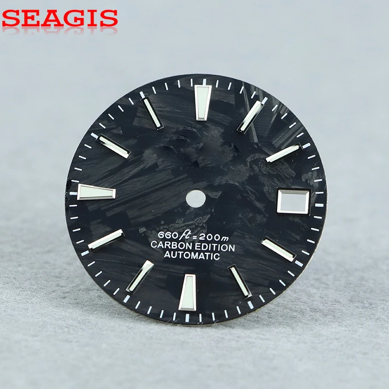 SEAGIS カーボンファイバーダイヤル NH35 ムーブメントウォッチダイヤル GS MOD BGW9 夜光ロゴなしウォッチフェイス ...