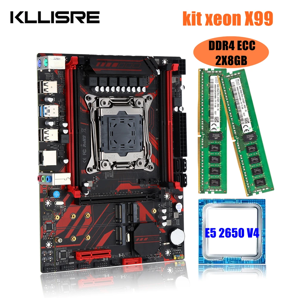 Xeon placa mãe kit x99 lga 2011 3 e5 2650 v4 cpu, 2x8gb = 16gb, 2133mhz ...