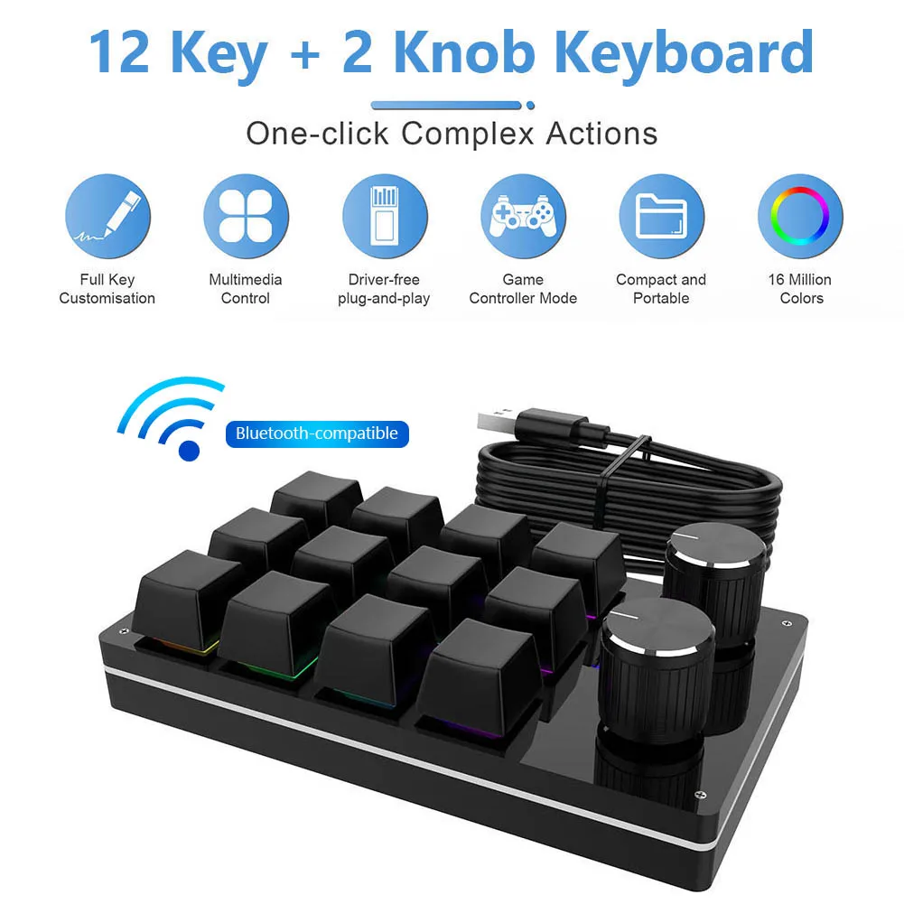 Bluetooth USB Custom 3/4/6/9/12 KeysKeyboard Volume Knob Programming Macro Gaming Photoshop ...