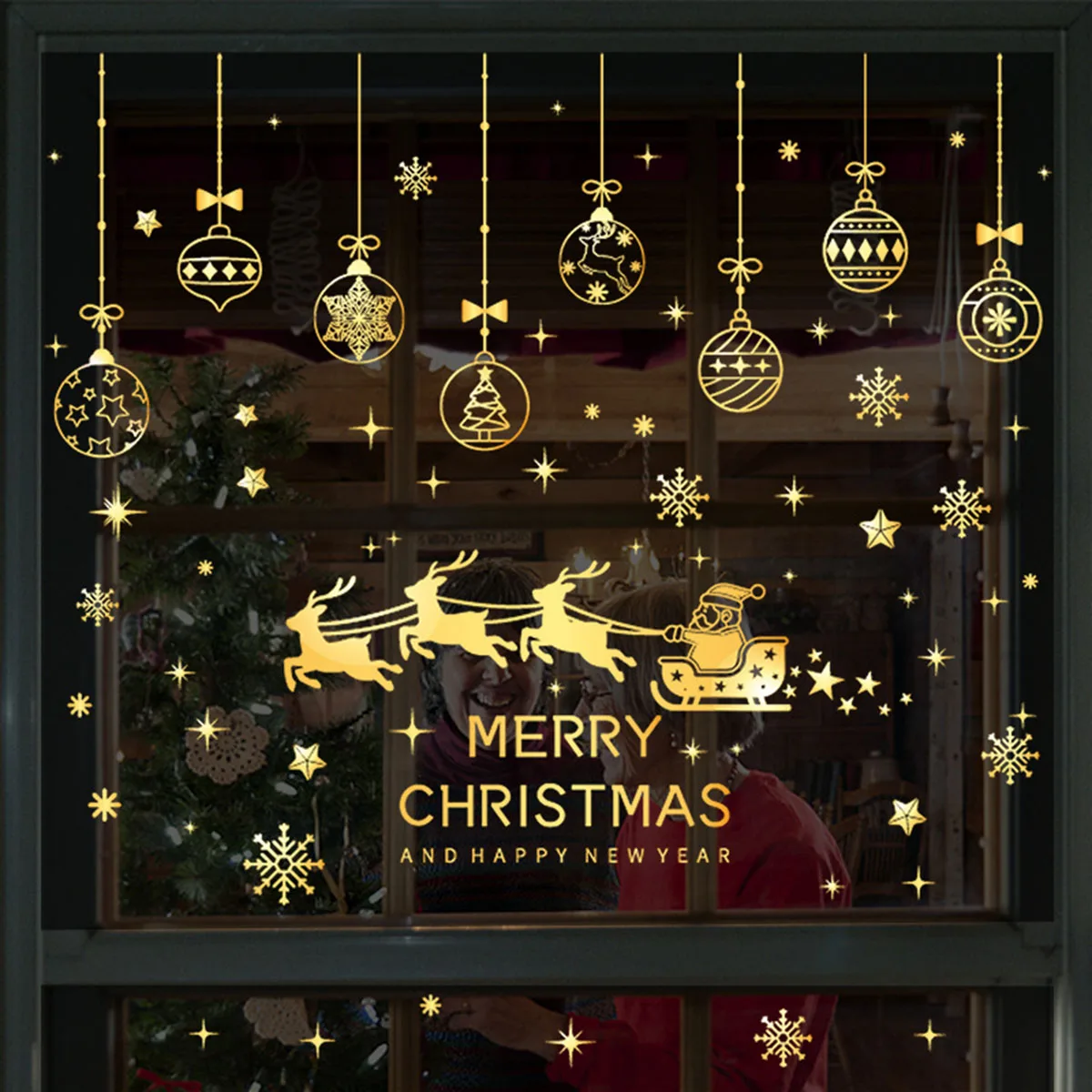 A New Christmas Decorative Decals and Window Stickers, Golden Elk Glass ...