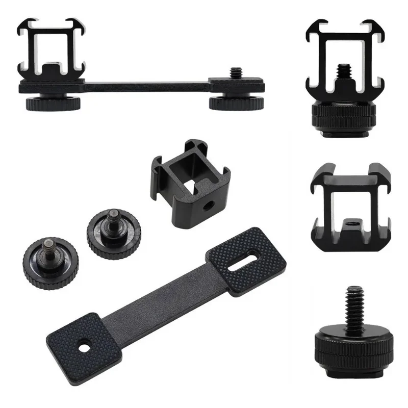 Aluminium-Camera-Hot-Shoe-Mount-Adapter-Video-Triple-Cold-Shoe-Bracket ...