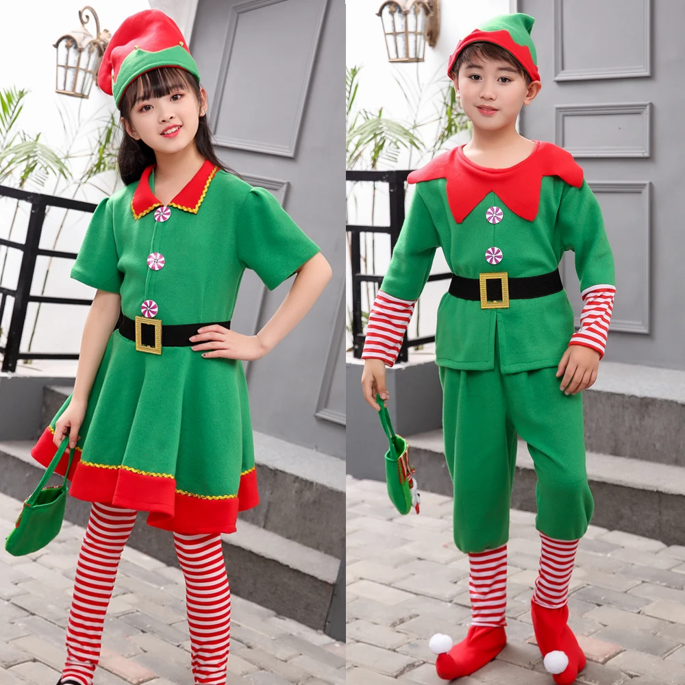 New Green Elf Girls Christmas Costume Festival Santa Clause Children ...