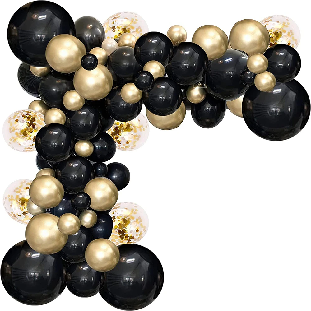72pcs Black Balloon Garland Arch Kit Metallic Gold Confetti Latex ...