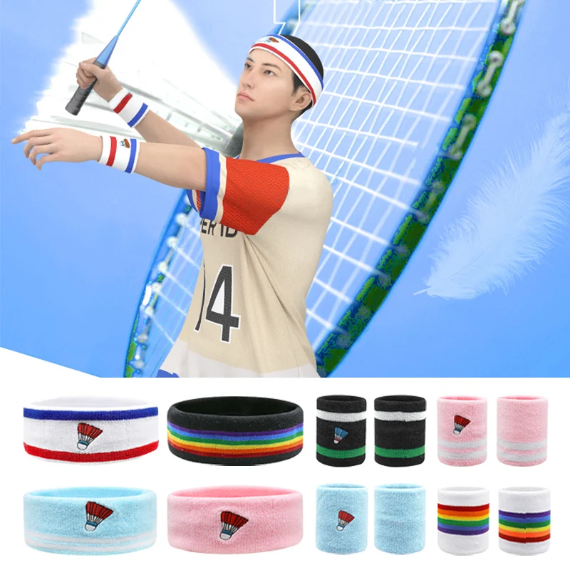 A Set Cotton Sports Headband Elastic Sweatband With 2Pcs Wristband ...