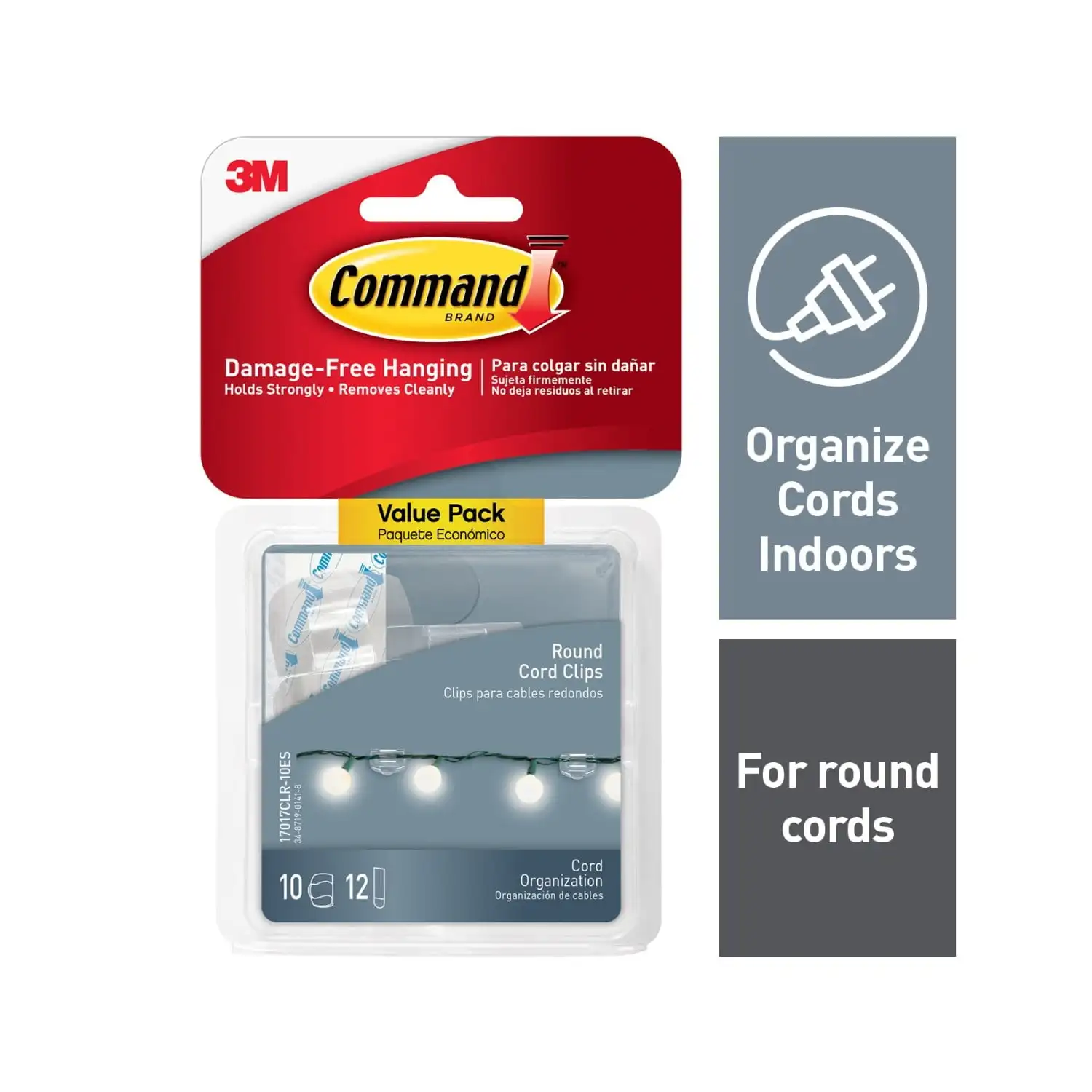 Command Round Cord Clips, Clear, Damage Free Organizing, 10 Cord Clips ...