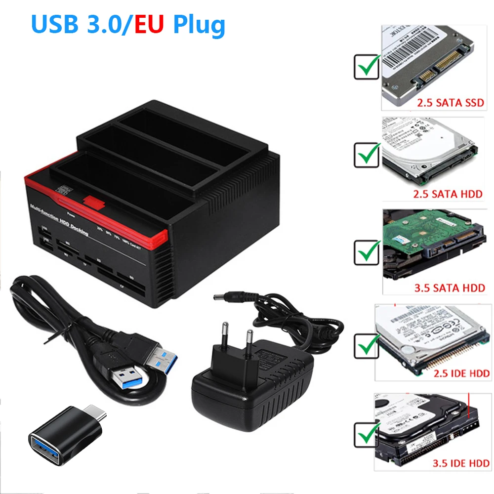 Estación de acoplamiento de disco duro SATA IDE HDD de 2,5/3,5 pulgadas ...