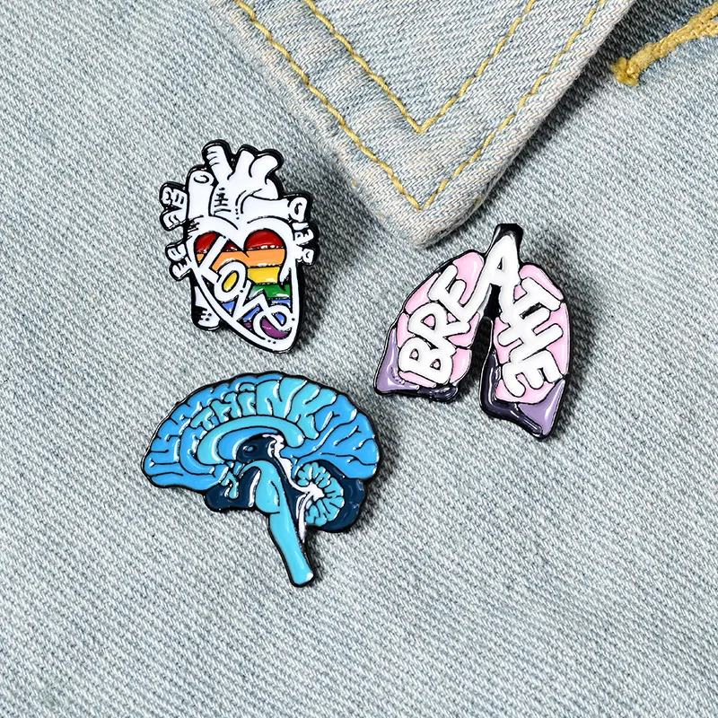 Organ-blue-brain-rainbow-heart-liver-pin-broches-insignias-alfileres-de ...