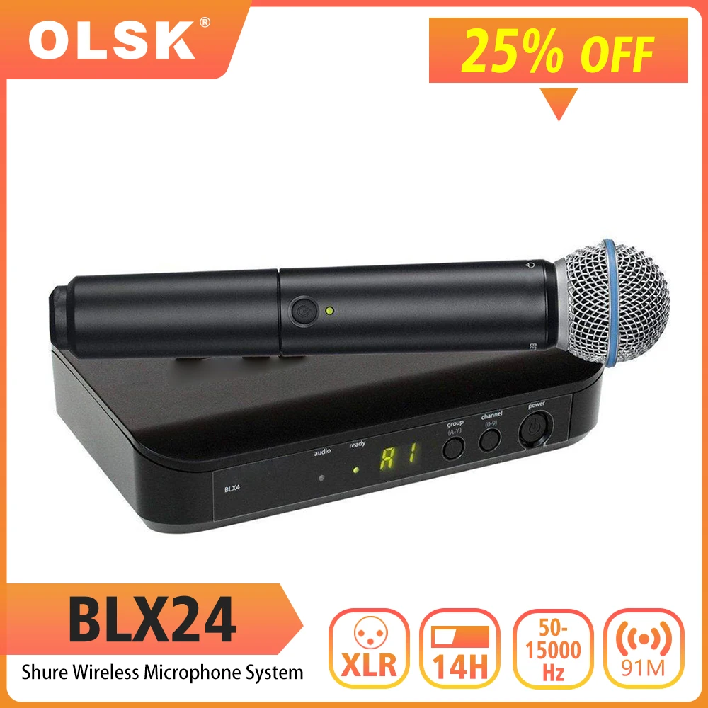 Blx24 sistema sem fio microphonepg58 beta58 sm58 com blx14 receptor blx4 microfone de mão, bom ...