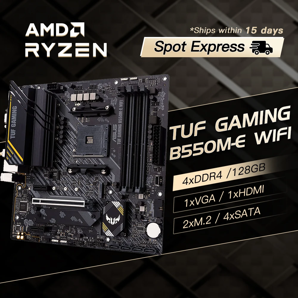 Asus novo tuf gaming B550M E (wi fi) placa mãe kit ryzen am4 cpu micro ...