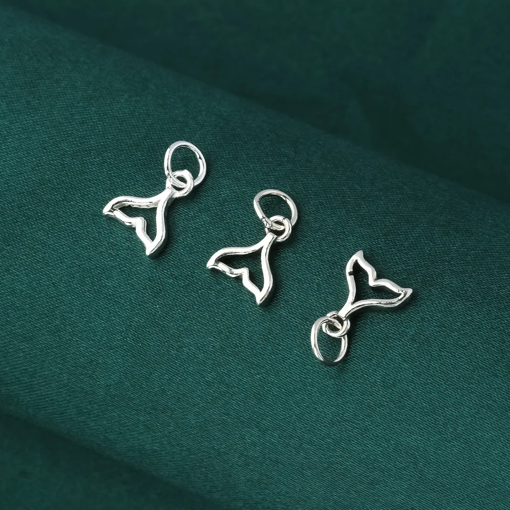 100-Real-Sterling-925-Silver-Accaccessories-Hollowed-Fish-Tail-Charm ...