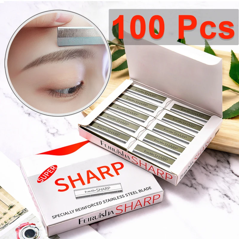 Hot-100pcs-Permanent-Makeup-Eyebrow-Trimmer-Microblading-Blades ...