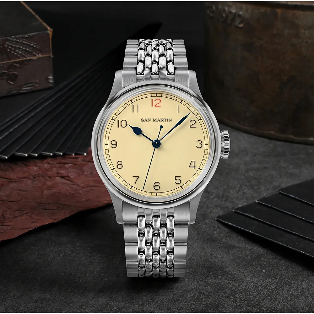 San Martin 38.5mm Vintage Pilot Watch NH35 Simple Military Style Men ...
