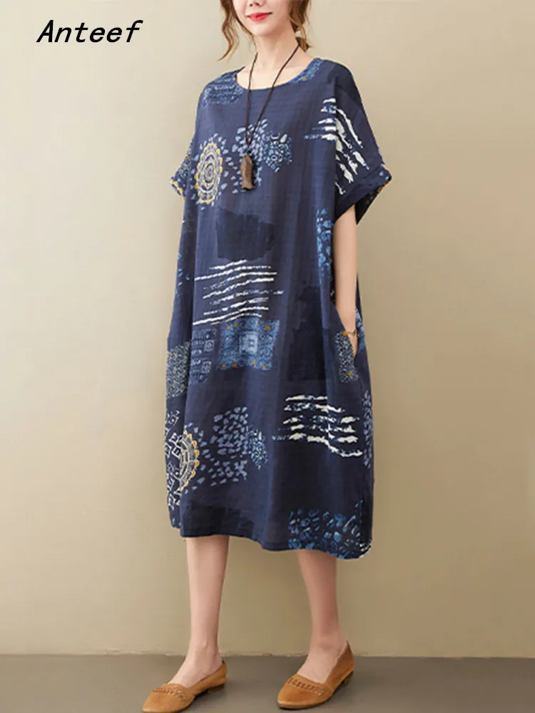 Robe-florale-vintage-surdimensionn-e-en-coton-manches-courtes-pour ...