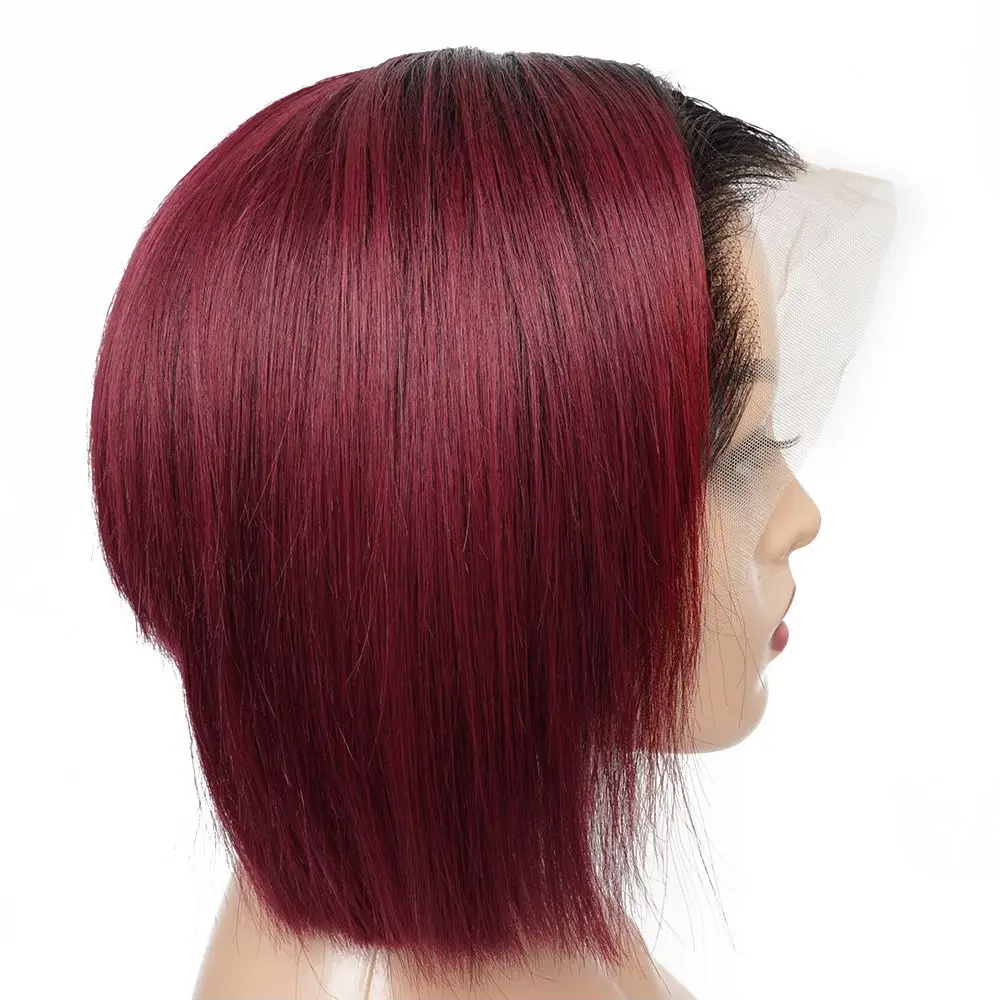 Colored-1B-99J-Ombre-Short-Bob-Lace-Wig-Human-Hair-Transparent-Lace ...