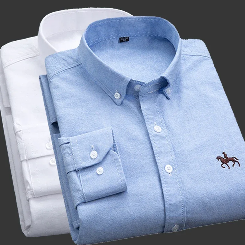 Casual-cotton-men-s-shirt-slim-fit-horse-logo-bottom-inch-shirt-Oxford ...
