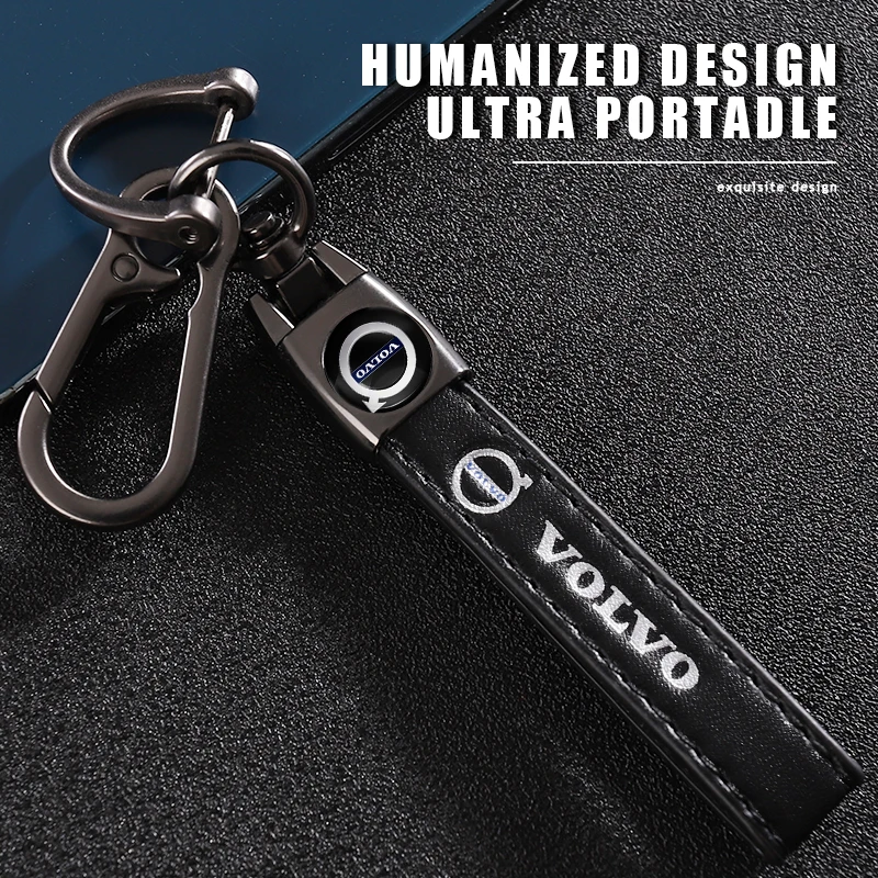 Car Metal Key Chain Auto Fine leather Emblem Key Ring For Volvo XC60 ...